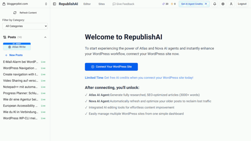 Alte Blogposts updaten mit Republish AI